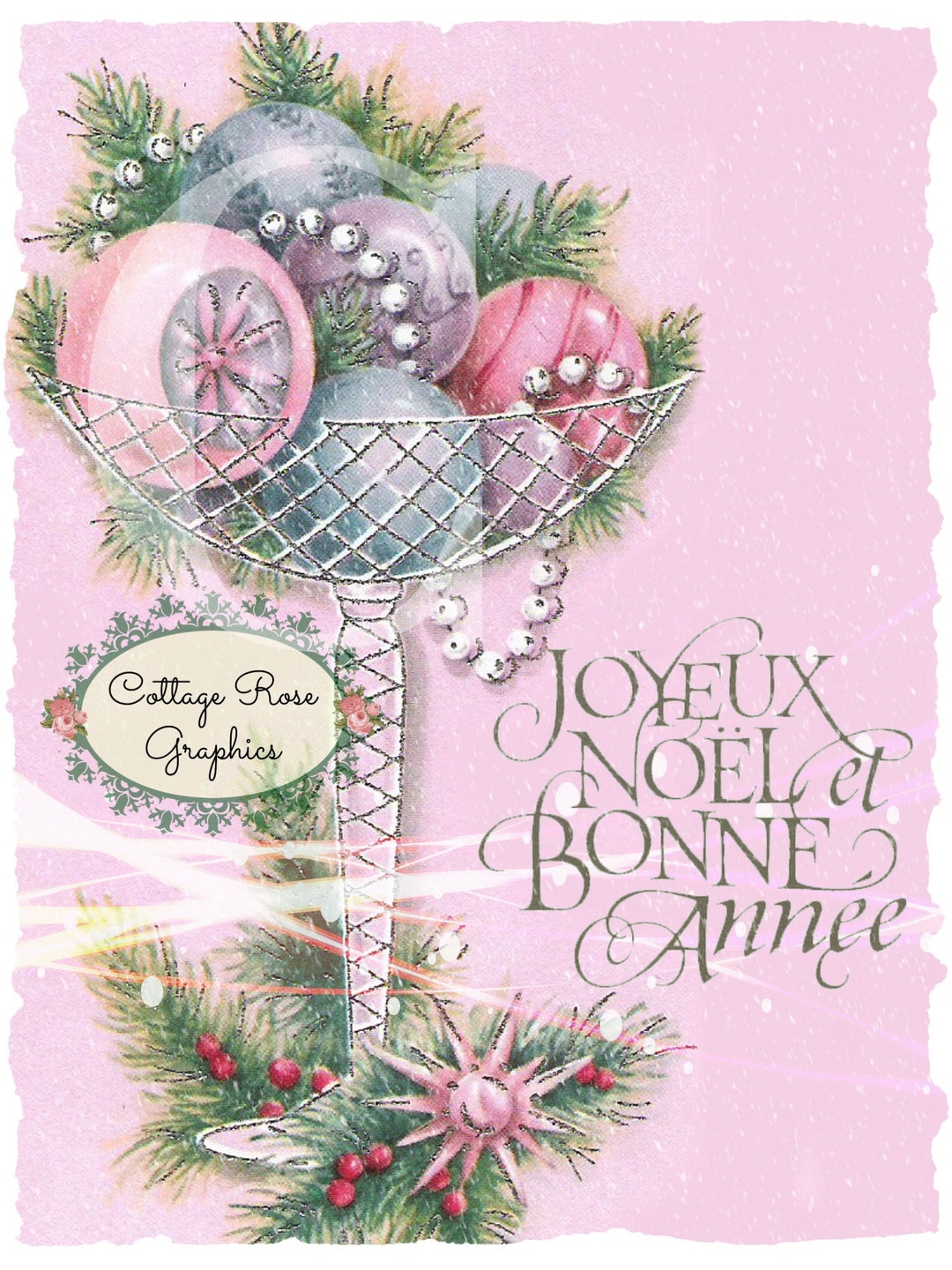 Pink French Christmas Ornaments Large Digital Printable ECS Buy 3 Get ...