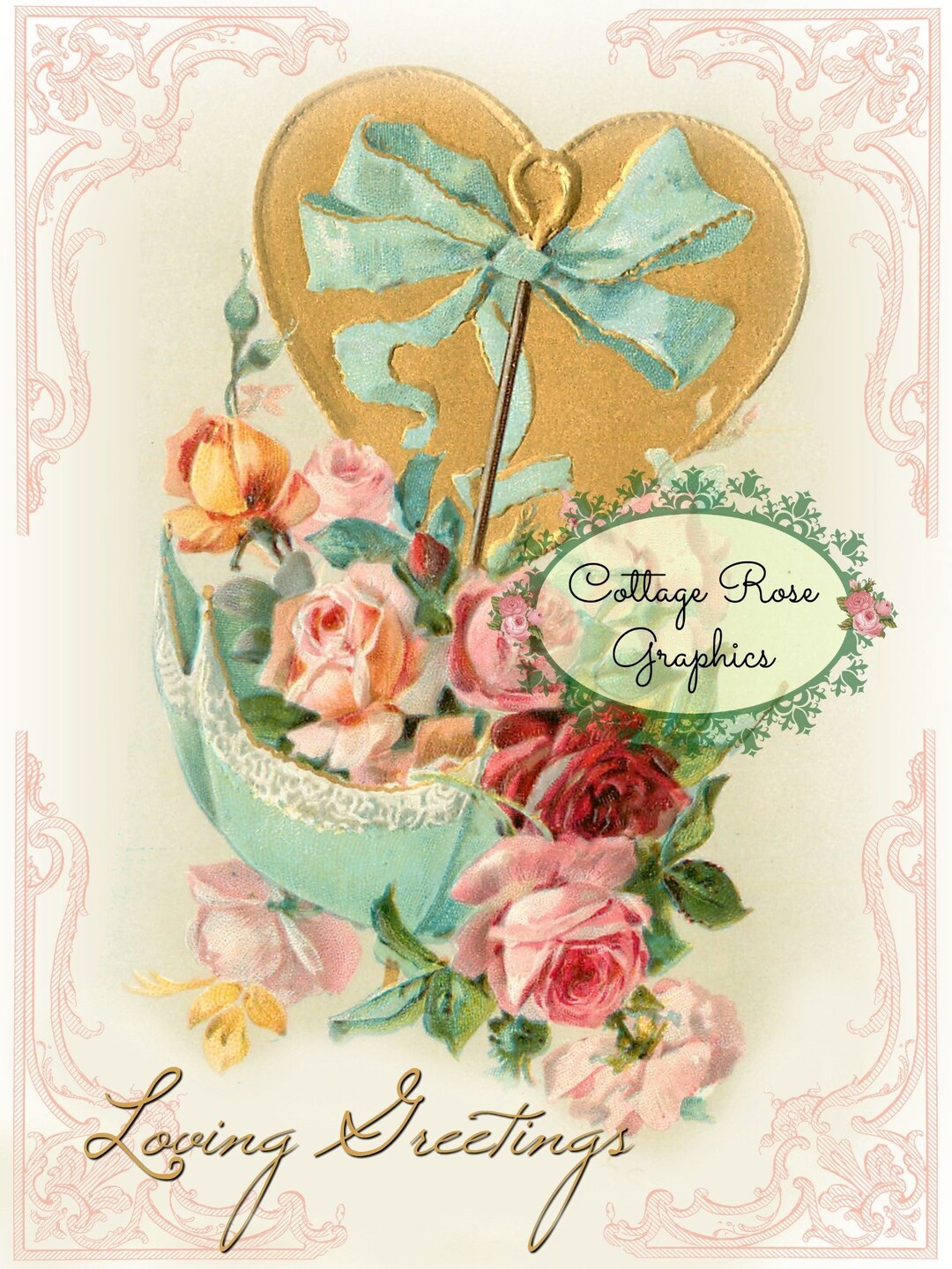 Vintage Pink Digital Roses Parasol Digital Download ECS Buy 3 Get One ...