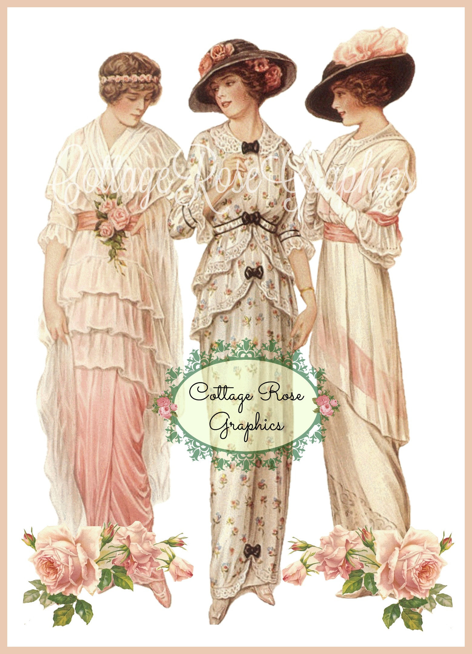 Victorian/edwardian Vintage Fashion Ladies Pink Roses Large - Etsy Canada