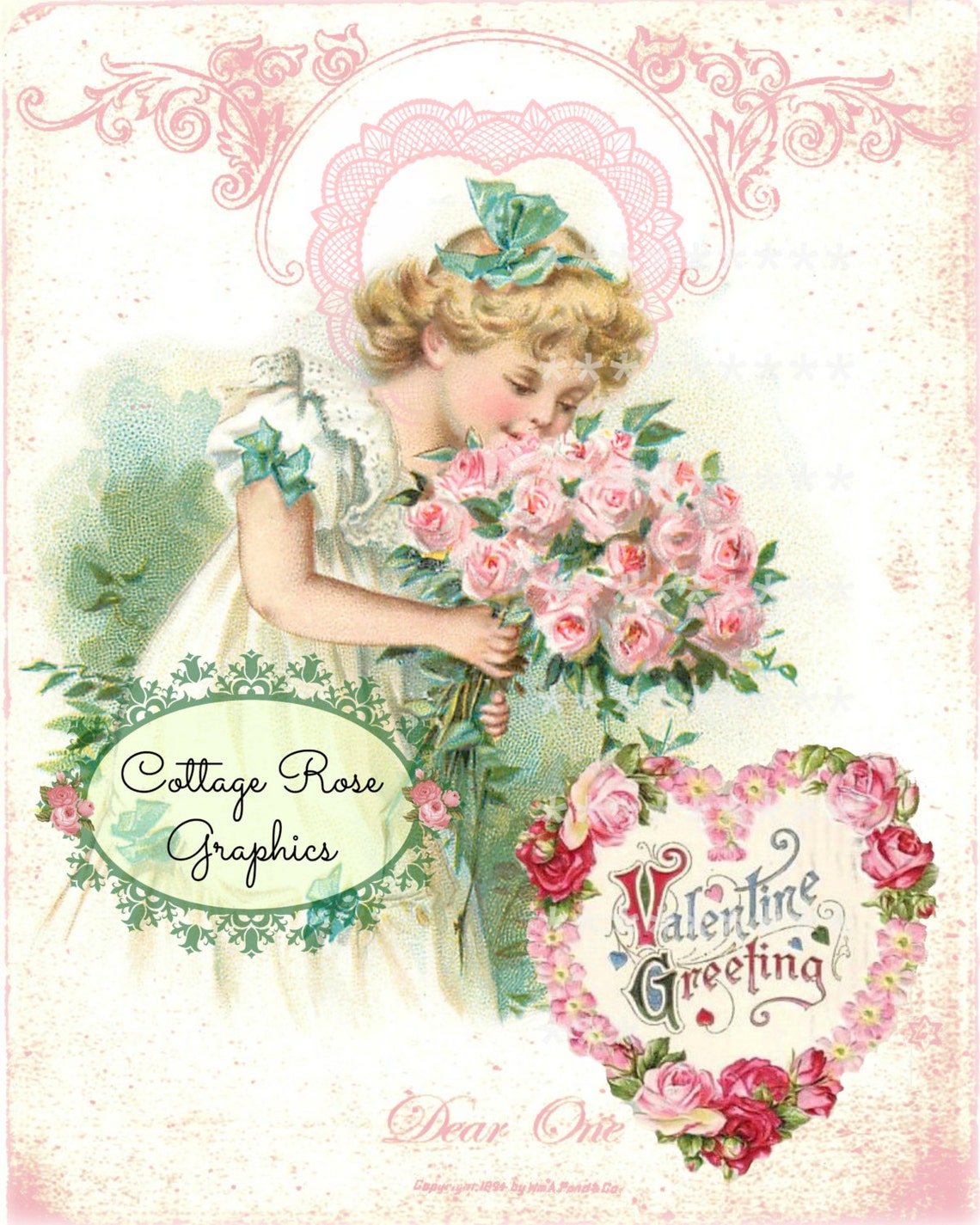 Large Digital Download Dear One Heart Pink Roses Vintage - Etsy