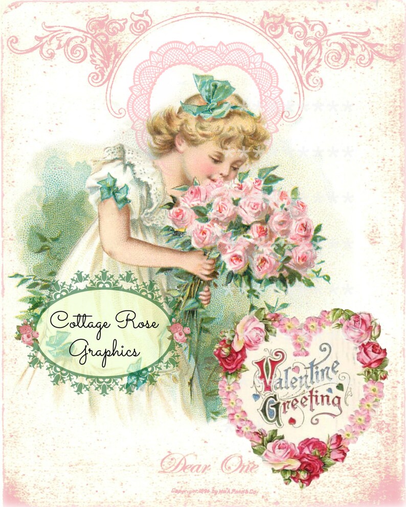 Large Digital Download Dear One Heart Pink Roses Vintage - Etsy