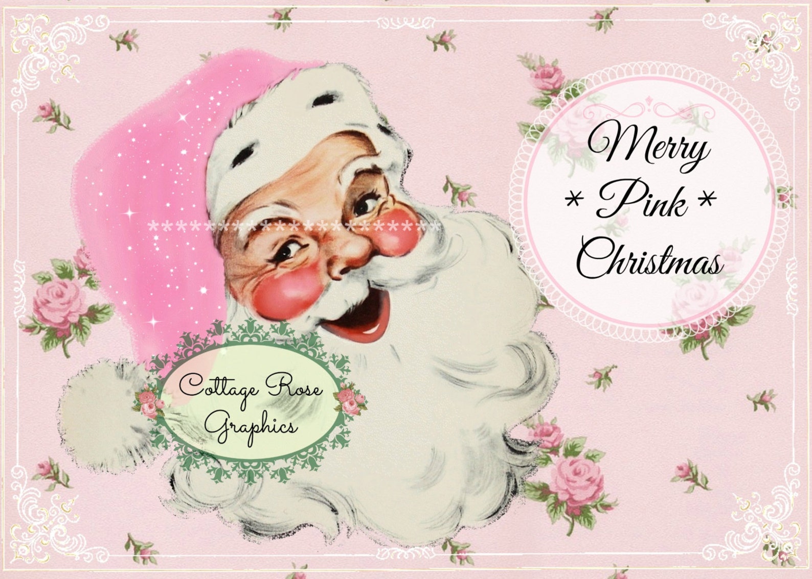 Merry Pink Christmas Roses Large Digital Download ECS Buy 3 - Etsy