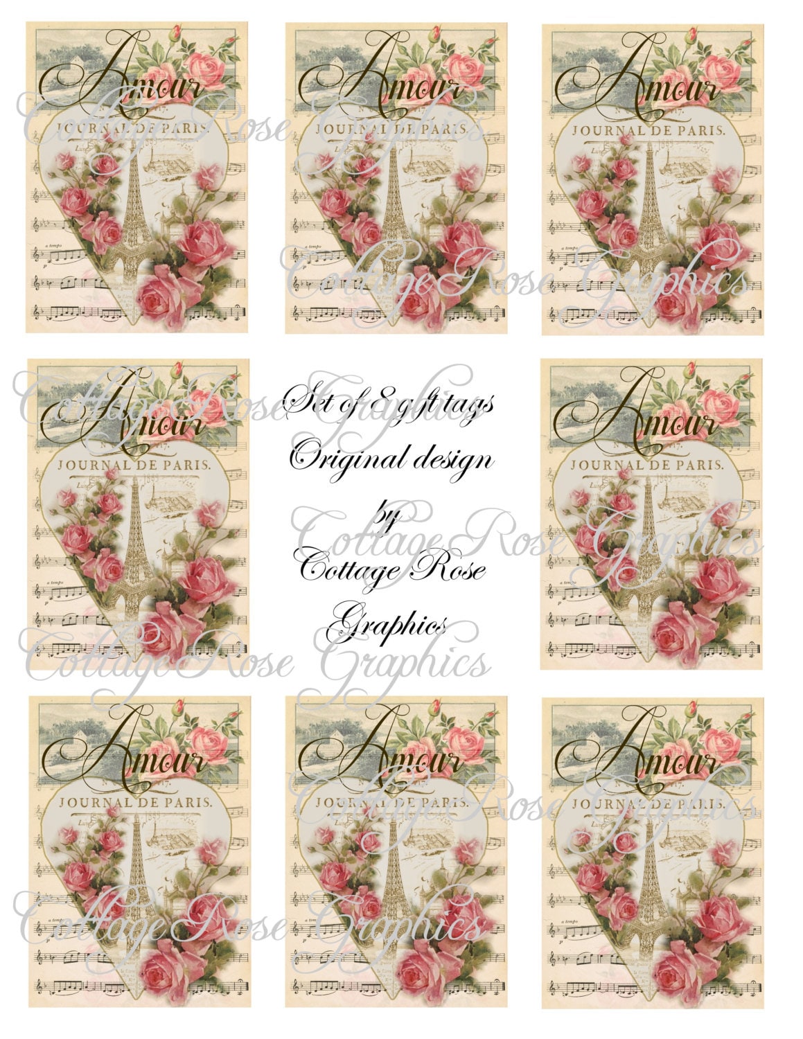 Large Digital Download Collage Roses French Amour ATC ACEO | Etsy