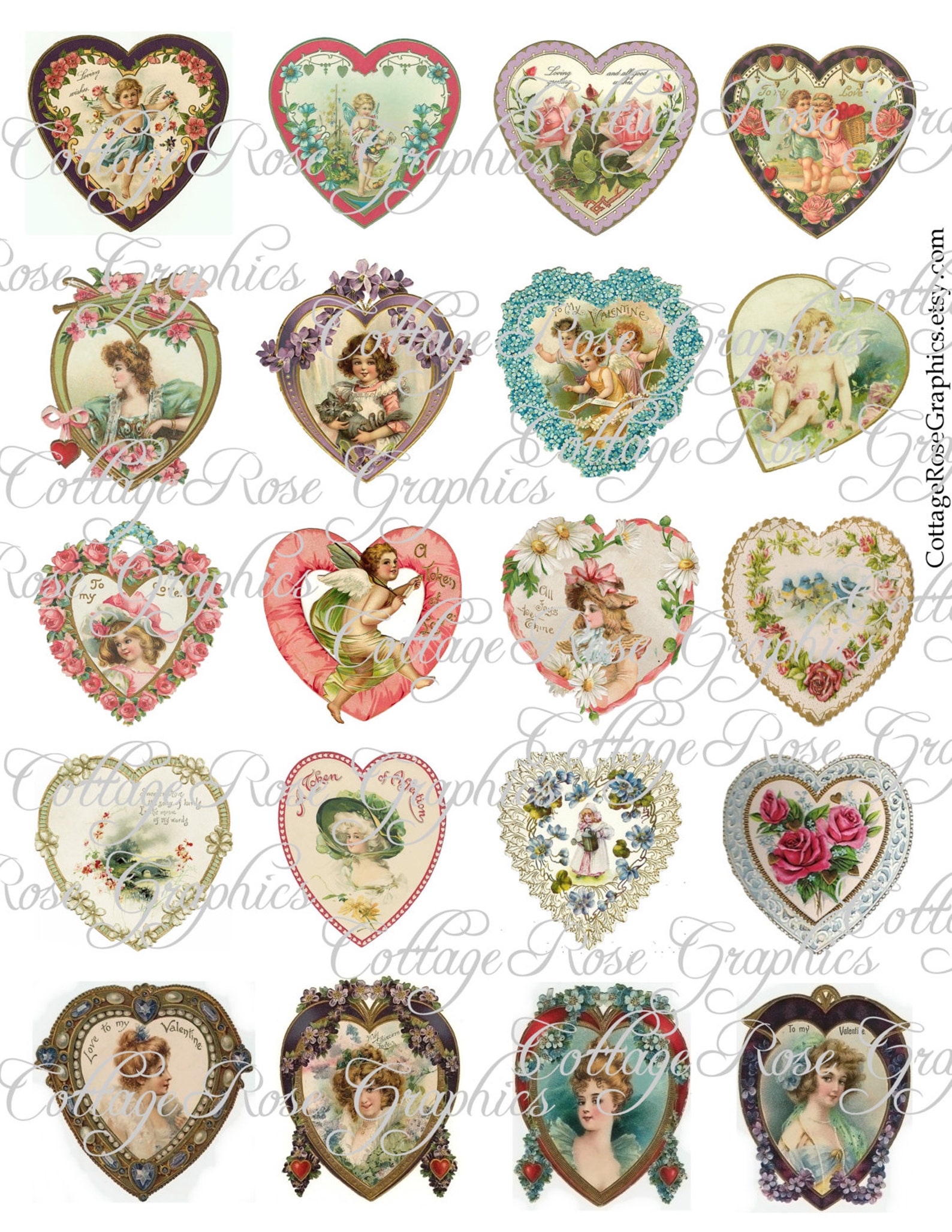 20 Vintage Valentine Hearts Digital Download Multiple Image - Etsy