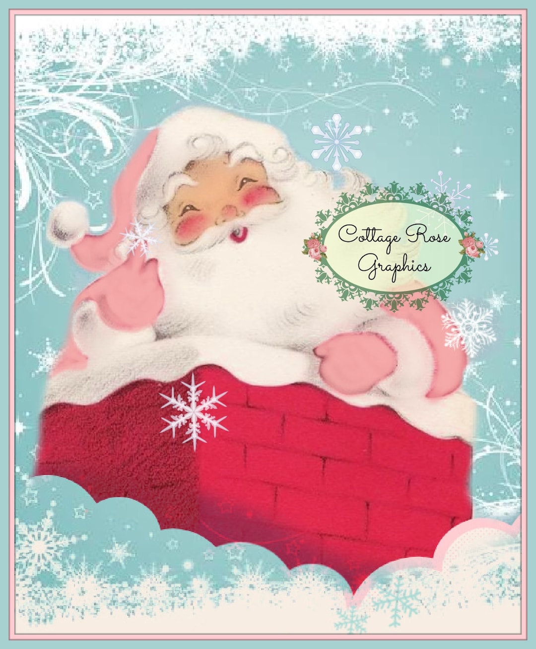 Pink Santa Digital Download Santa in the Chimney - Etsy