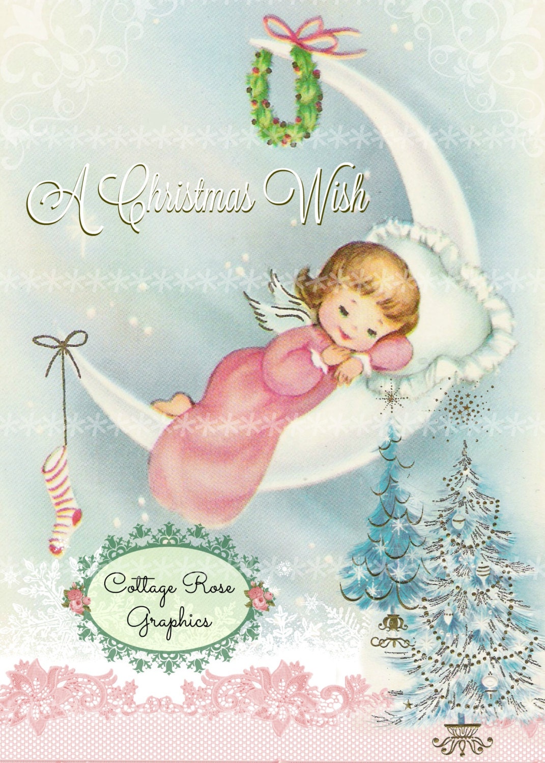 Pink Angel Christmas Wish Large Digital Download Printable ECS - Etsy