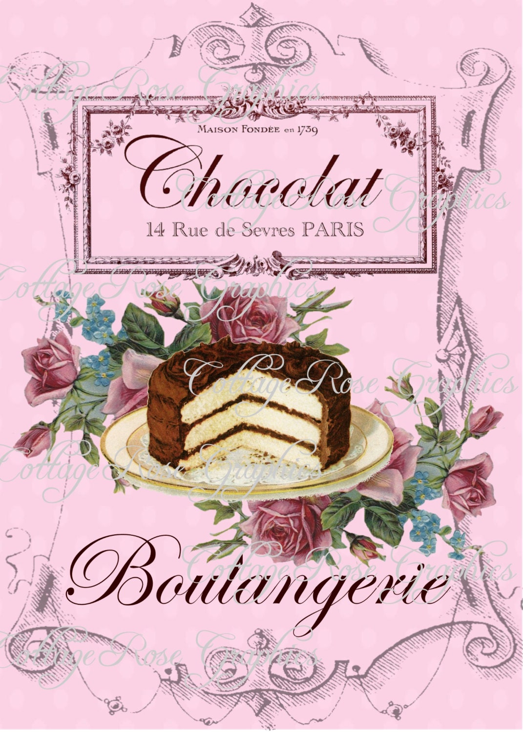 French Bakery Paris French Pink Roses Image BUY 3 Get One FREE | Etsy