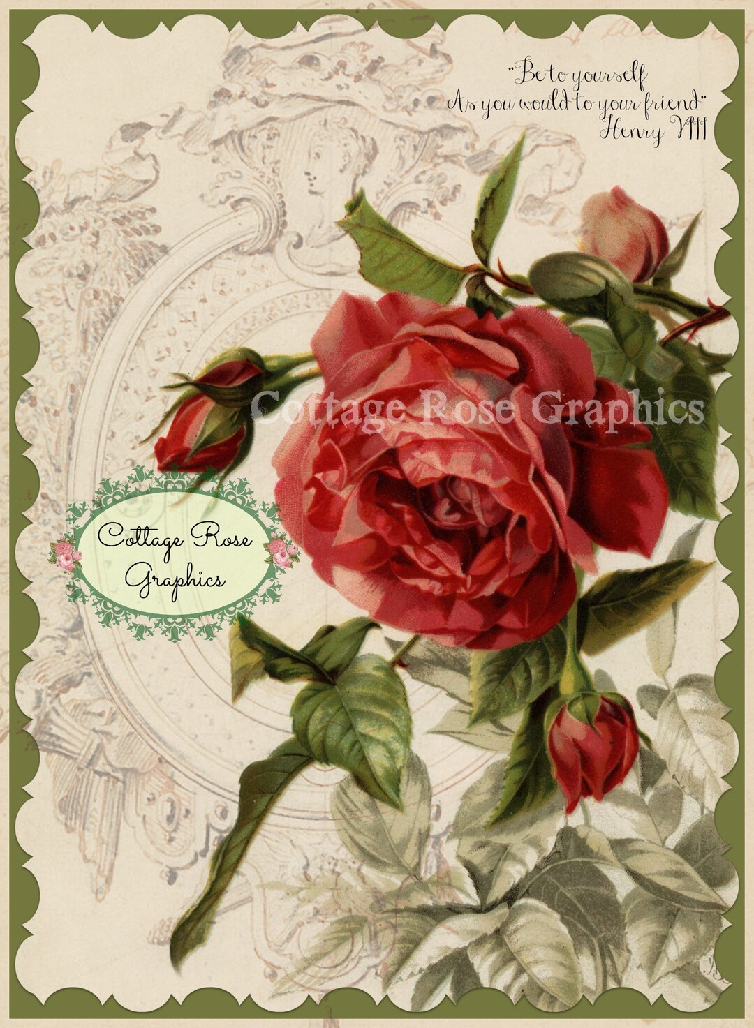 Red Rose Digital Download Vintage Friendship Henry VIII Quote Single ...