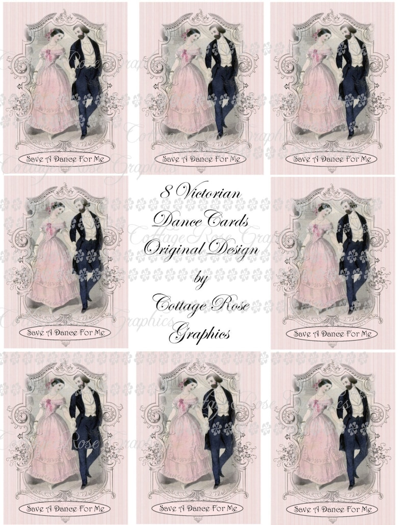 Victorian Couple Dance Card Digital Download Collage Vintage - Etsy