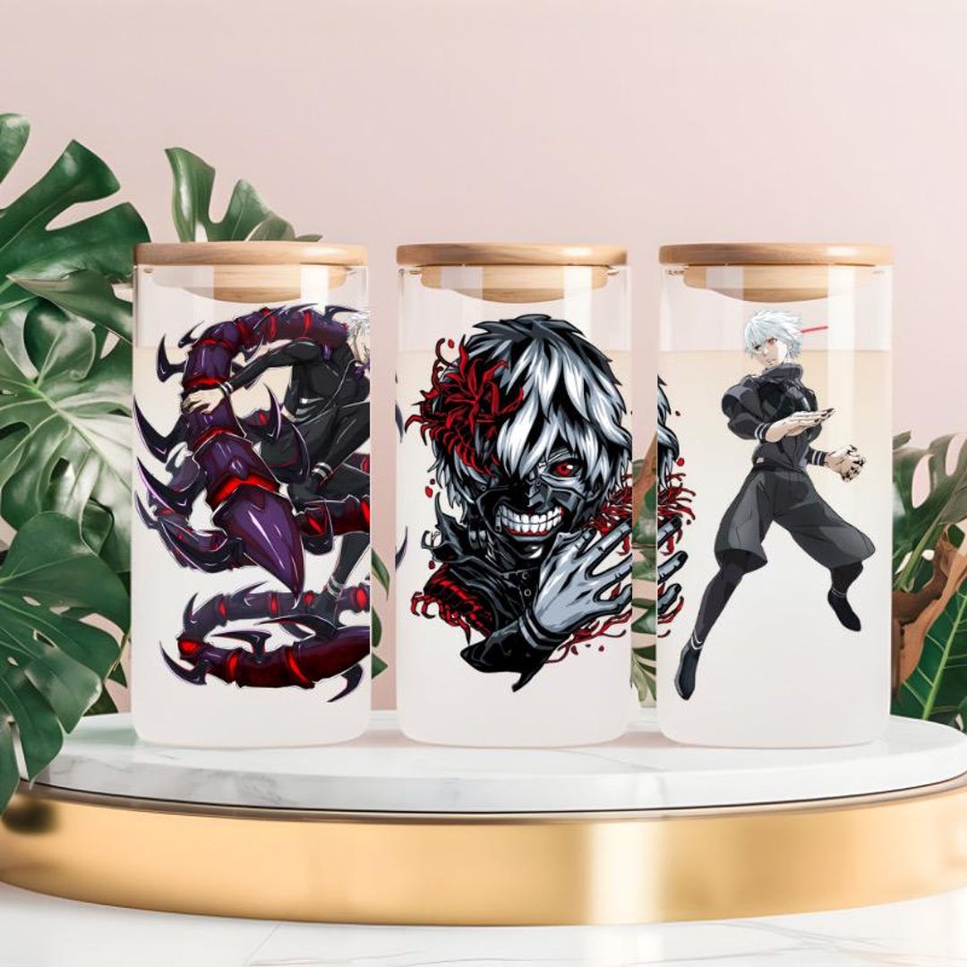 Ken Kaneki Tokyo Ghoul Frosted Glass Cup, Anime Handcrafted Iced Coffee ...