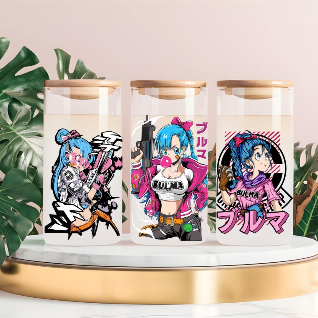 Bulma Dragon Ball Z Frosted Glass Iced Coffee Cup - Handcrafted Anime ...