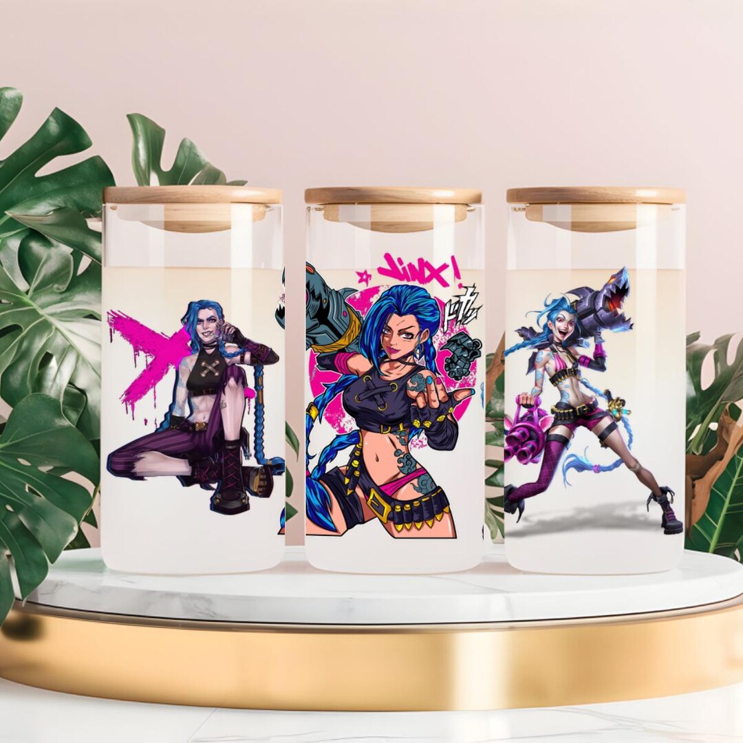 Jinx Arcane Iced Coffee Glass Cup, Handcrafted Anime Tumbler, Libbey ...