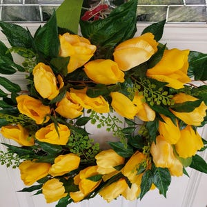 Wreath With Large Yellow Tulips and Lush Greenery, Spring/summer Wreath ...