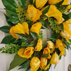 Wreath With Large Yellow Tulips and Lush Greenery, Spring/summer Wreath ...