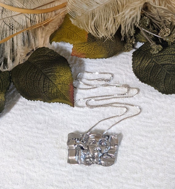 Artisan Sterling Silver Unique Face Mask Pendant Neck… - Gem