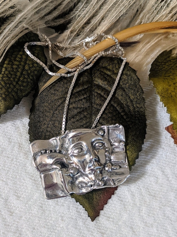 Artisan Sterling Silver Unique Face Mask Pendant Neck… - Gem