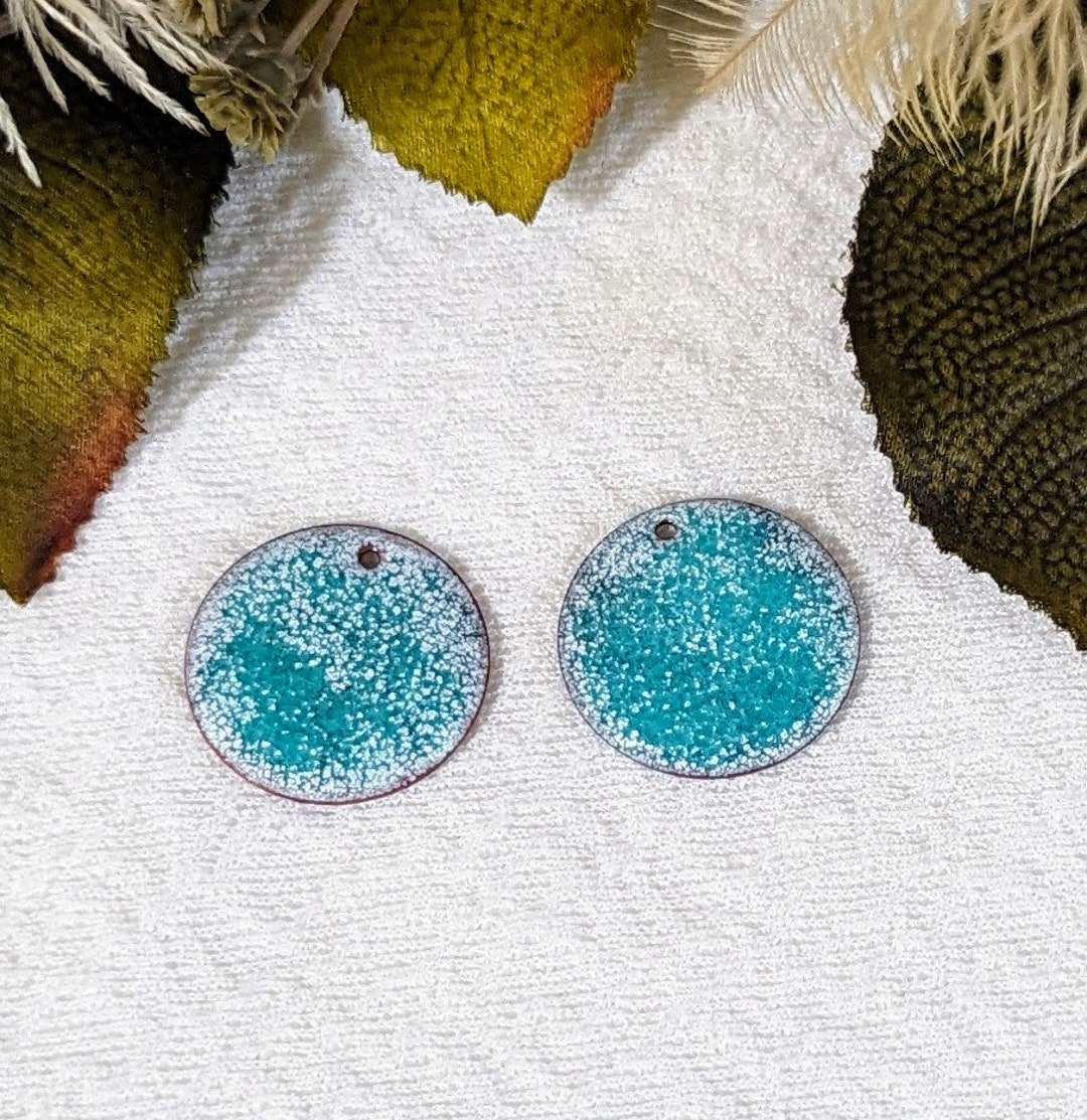 Enameled Glass Teal Speckled Discs Component Set S069 - Etsy
