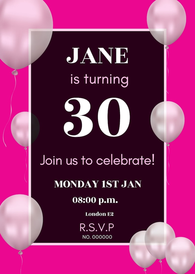 Personalised Birthday Invitation Template Digital Download Party Invite ...