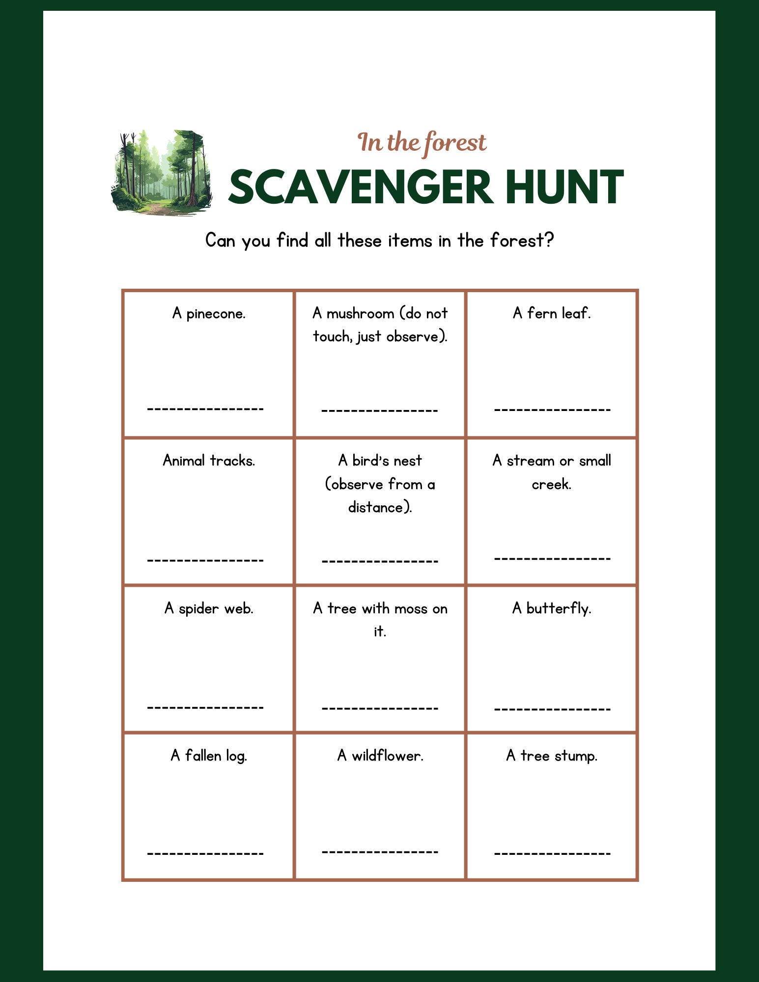 Scavenger Hunt Printouts - Forest Theme - Etsy