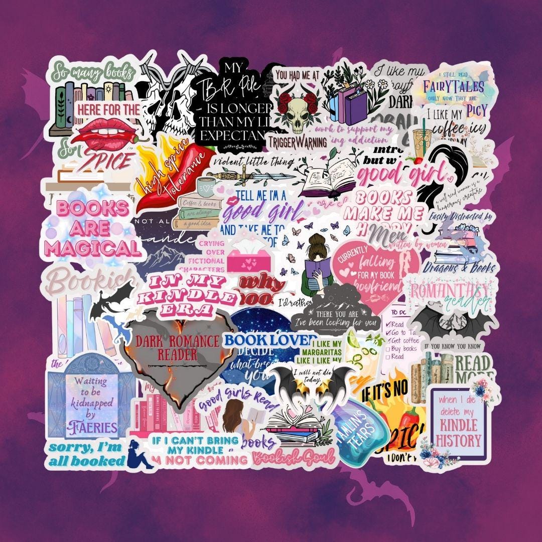 50 Bookish Vinyl Stickers | Spicy Romance Booktok Aesthetic Pack ...