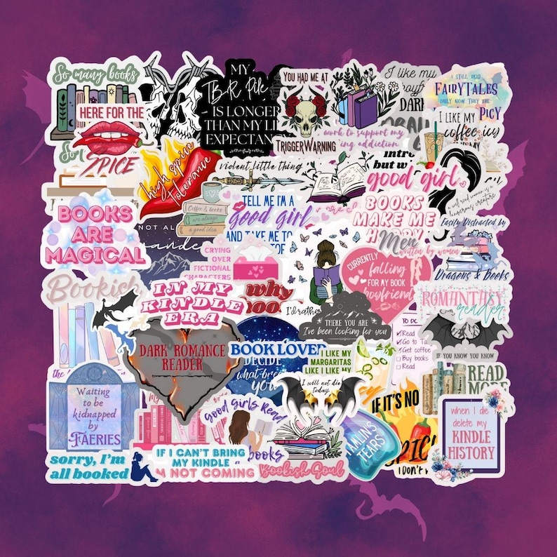 50 Bookish Vinyl Stickers | Spicy Romance Booktok Aesthetic Pack ...
