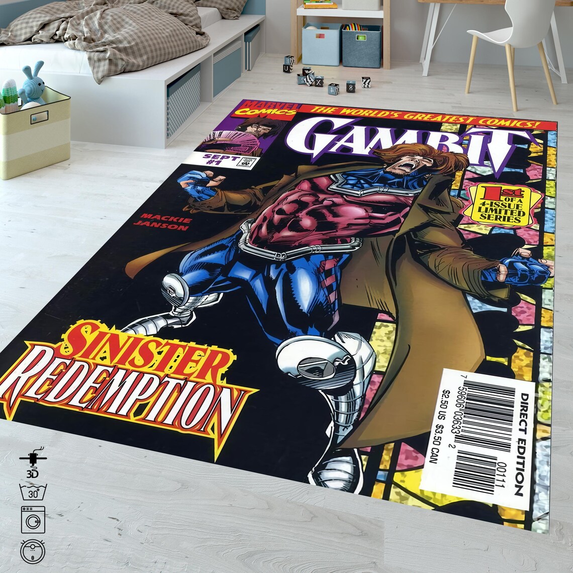 X-men Gambit Rug, Retro Comic Book Cover Carpet - Etsy