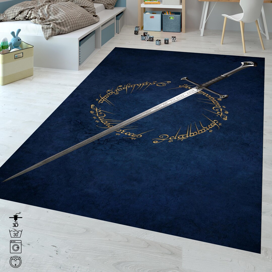 Middle Earth Sword, Sacred Oath, Sword Oath, Elven Text Blue Rug ...