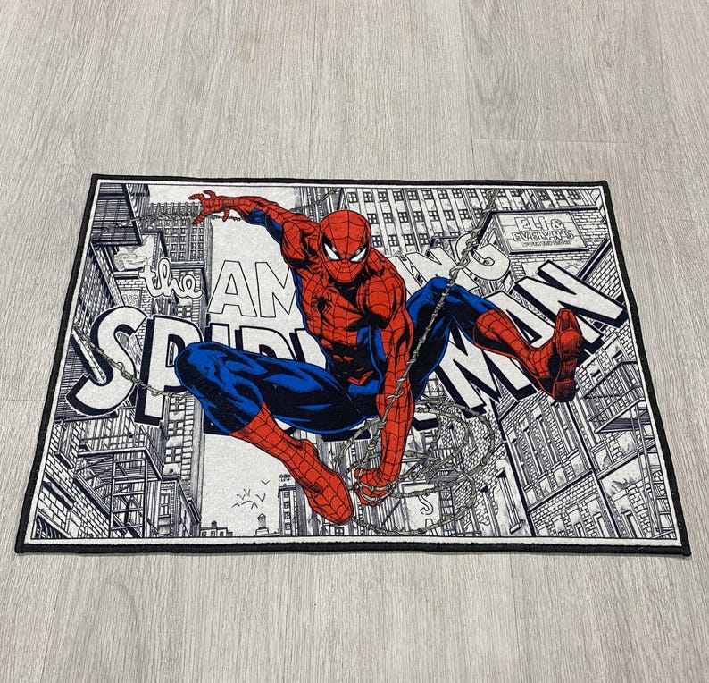 Spider-man Comic Style Kids Rug,superhero Bedroom Decor,cartoon Action ...