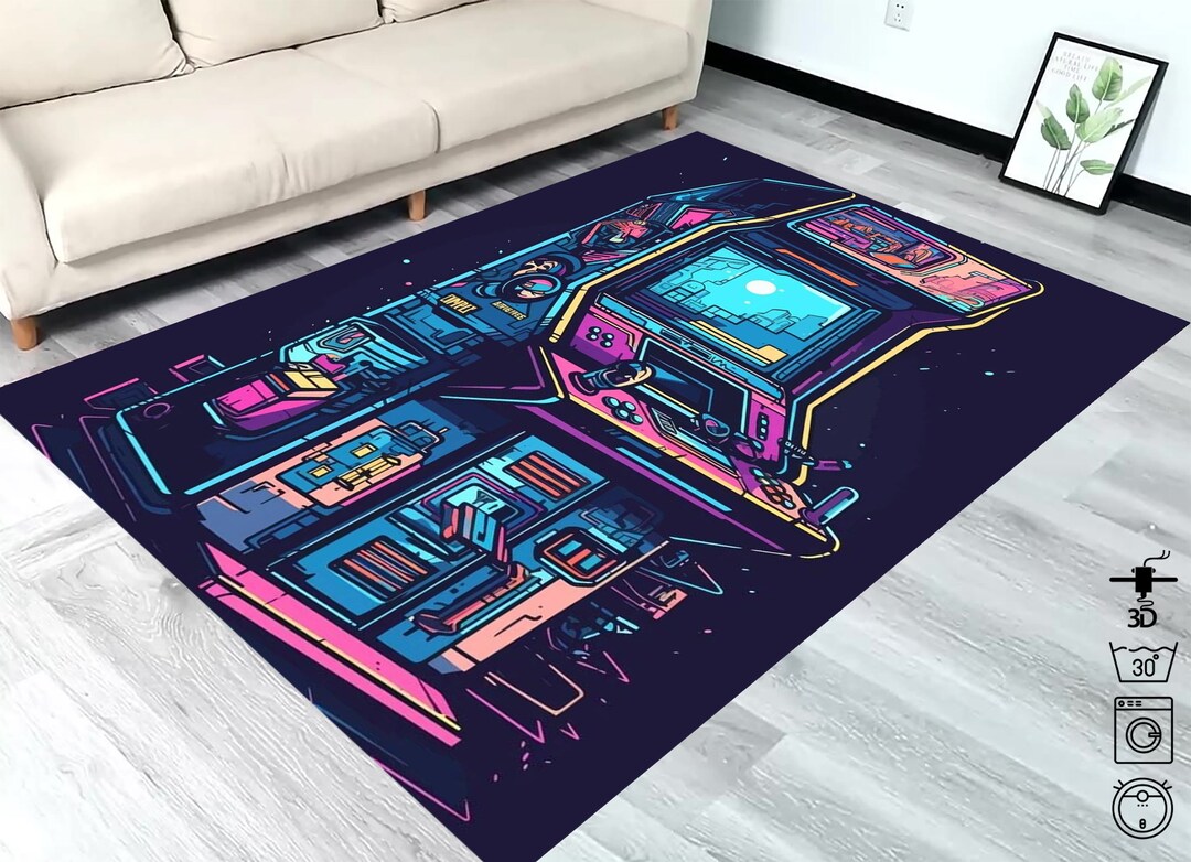 Retro Game Machine Patterned Rug, Arcade Game Rug, Slot Machine Casino ...