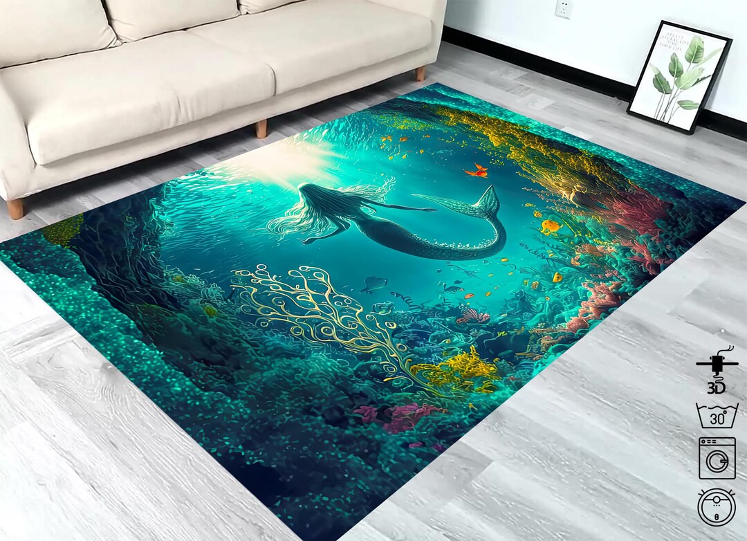 Mermaid Area Rug: Fantasy Underwater World, Nautical Decor - Etsy