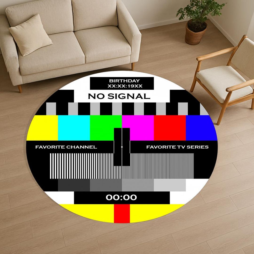 No Signal Round Rug, Tv Test Circle Rug, Retro TV Rug, Birthday Gift ...