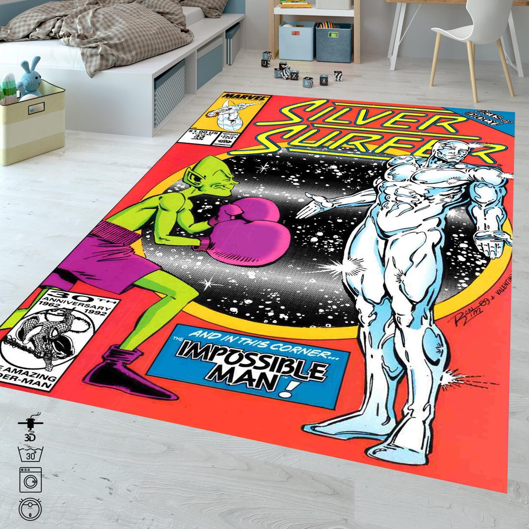 Silver Surfer Comic Cover Rug: Retro Cartoon Carpet - Etsy