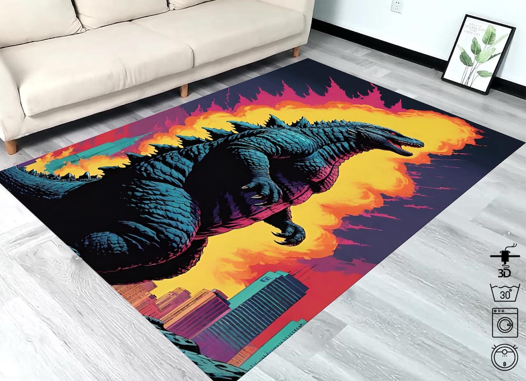 Godzilla Rug, Comic Books Rug, Legend Godzilla Rug, Retro Giant Lizard ...