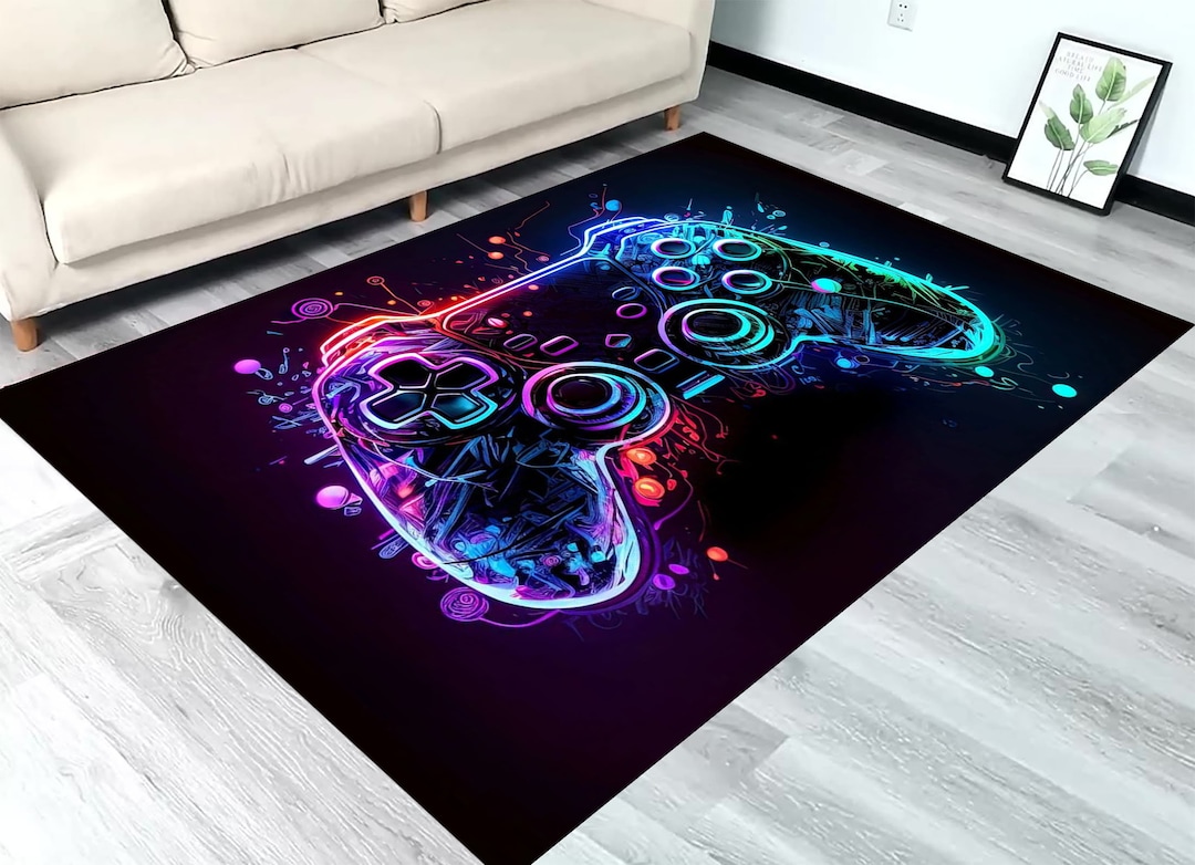 Neon Game Controller Rug: Gamer Room Decor Area Rug - Etsy