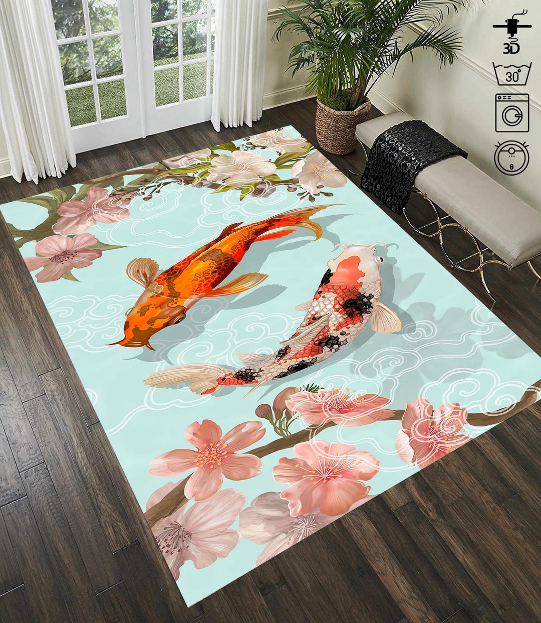 Japanese Koi Fish Rug,japanese Rug, Koi Rugs,nursery Rug,bathroom Rug ...