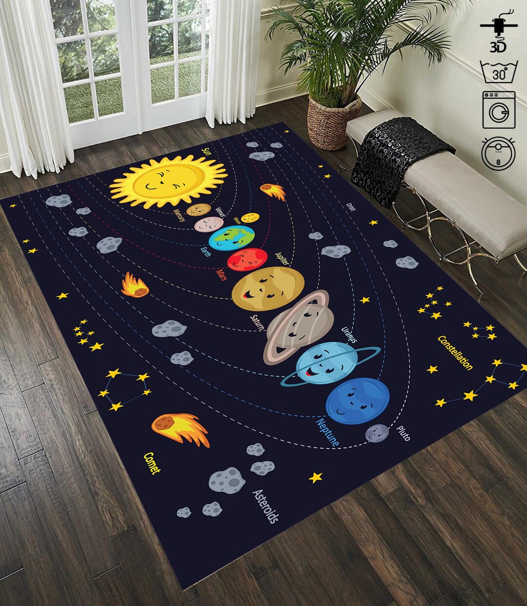Planets Rug, Kids Solar System, Kids Room Decor Rug, Funny Venus Planet ...
