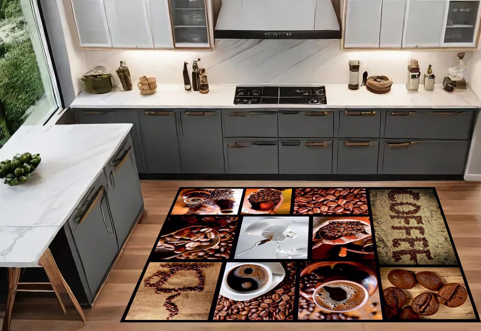 Coffee Time, Decorative Kitchen Rug, Area Rug, Living Room, Modern Rug ...