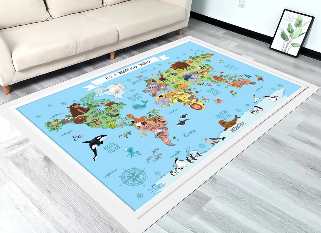 Wonderful World Rug, World Map, Kids Room Rug, Education Rug for Scholl ...