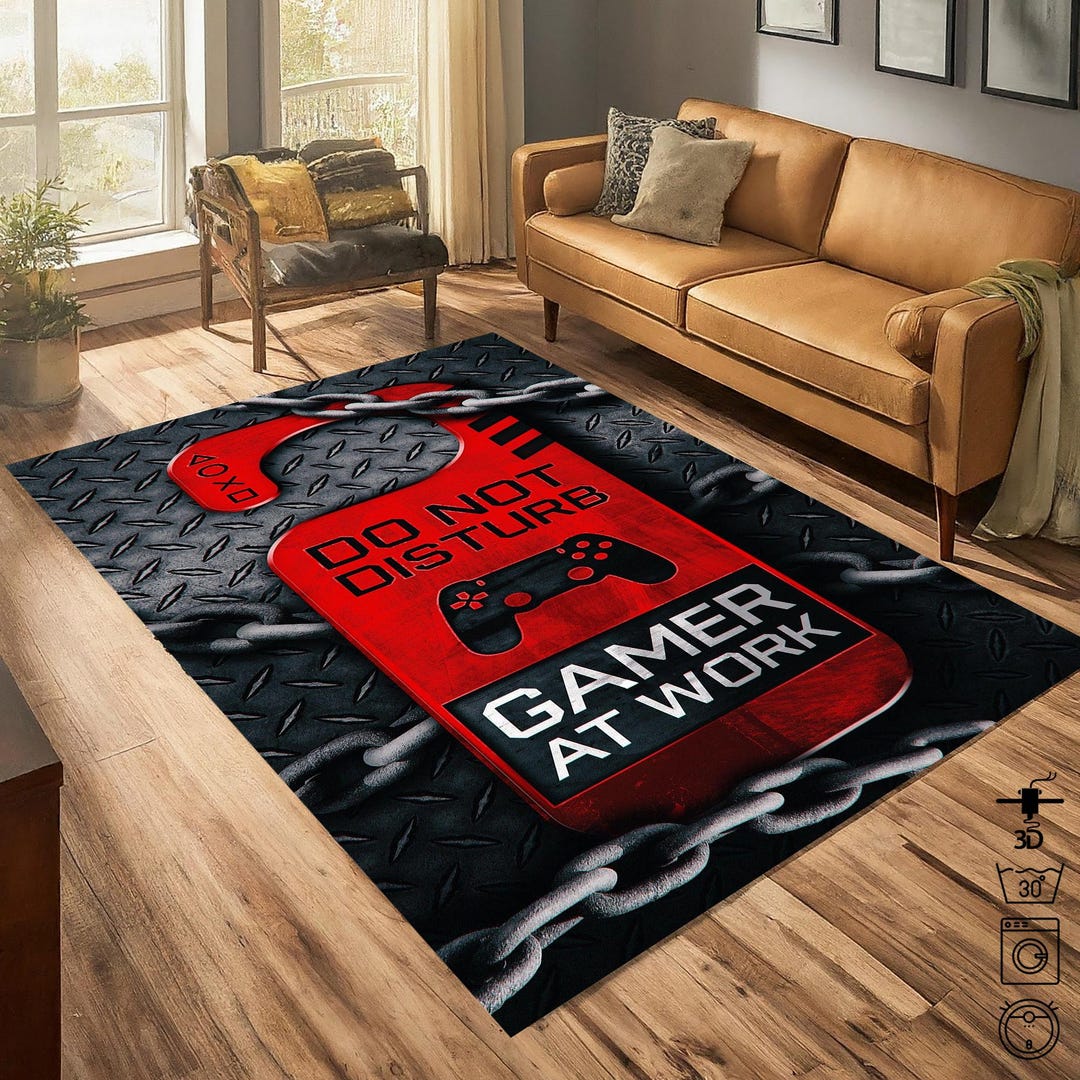 Gamer at Work, Do Not Disturb Pattern Game Rug, Gamer Rug, Video Game ...