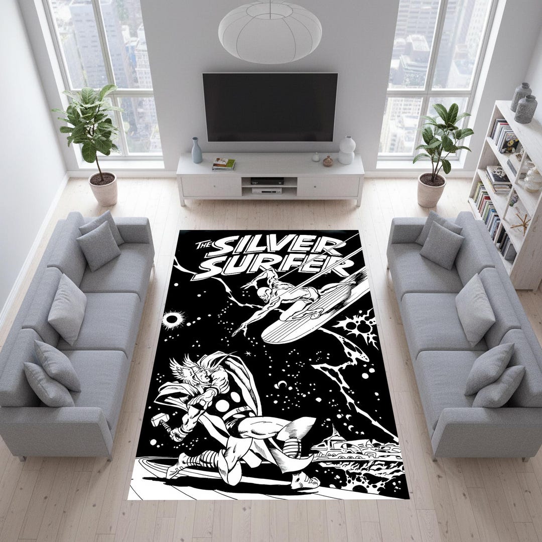 Silver Surfer,cartoon Carpet,silver Surfer Vs Thor Rug -comic Book Area ...