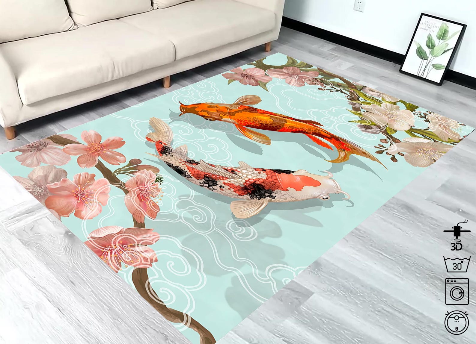 Japanese Koi Fish Rug,japanese Rug, Koi Rugs,nursery Rug,bathroom Rug ...