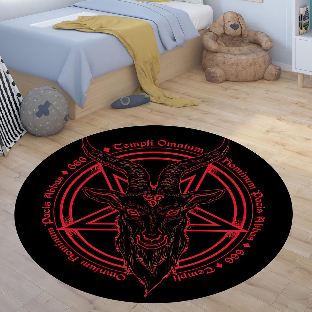 Satanic Pentagram Round Rug: Goat Head Devil Decor - Etsy