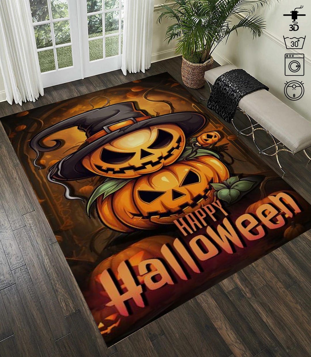 Pumpkin Halloween Area Rug: Spooky Decor Carpet - Etsy
