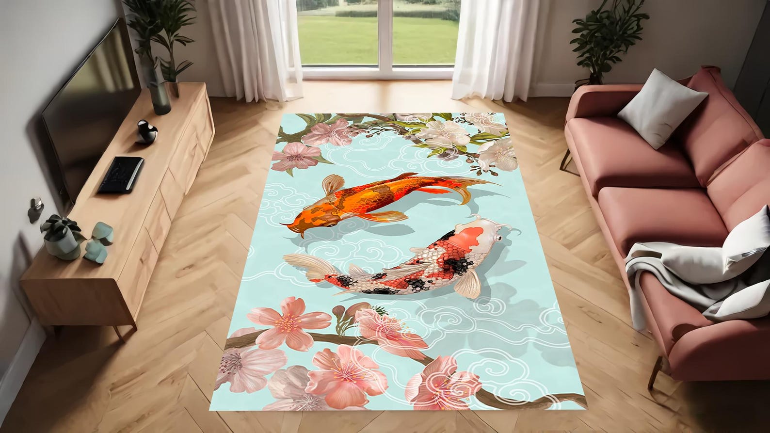 Japanese Koi Fish Rug,japanese Rug, Koi Rugs,nursery Rug,bathroom Rug ...
