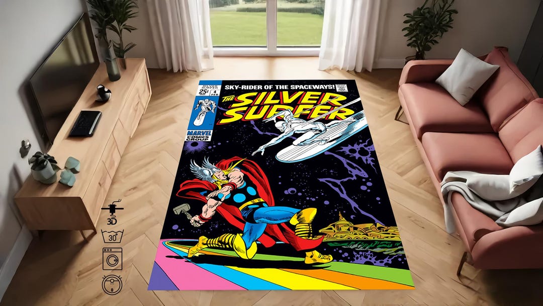 Silver Surfer Comic Book Rug: Retro Cartoon Carpet - Etsy