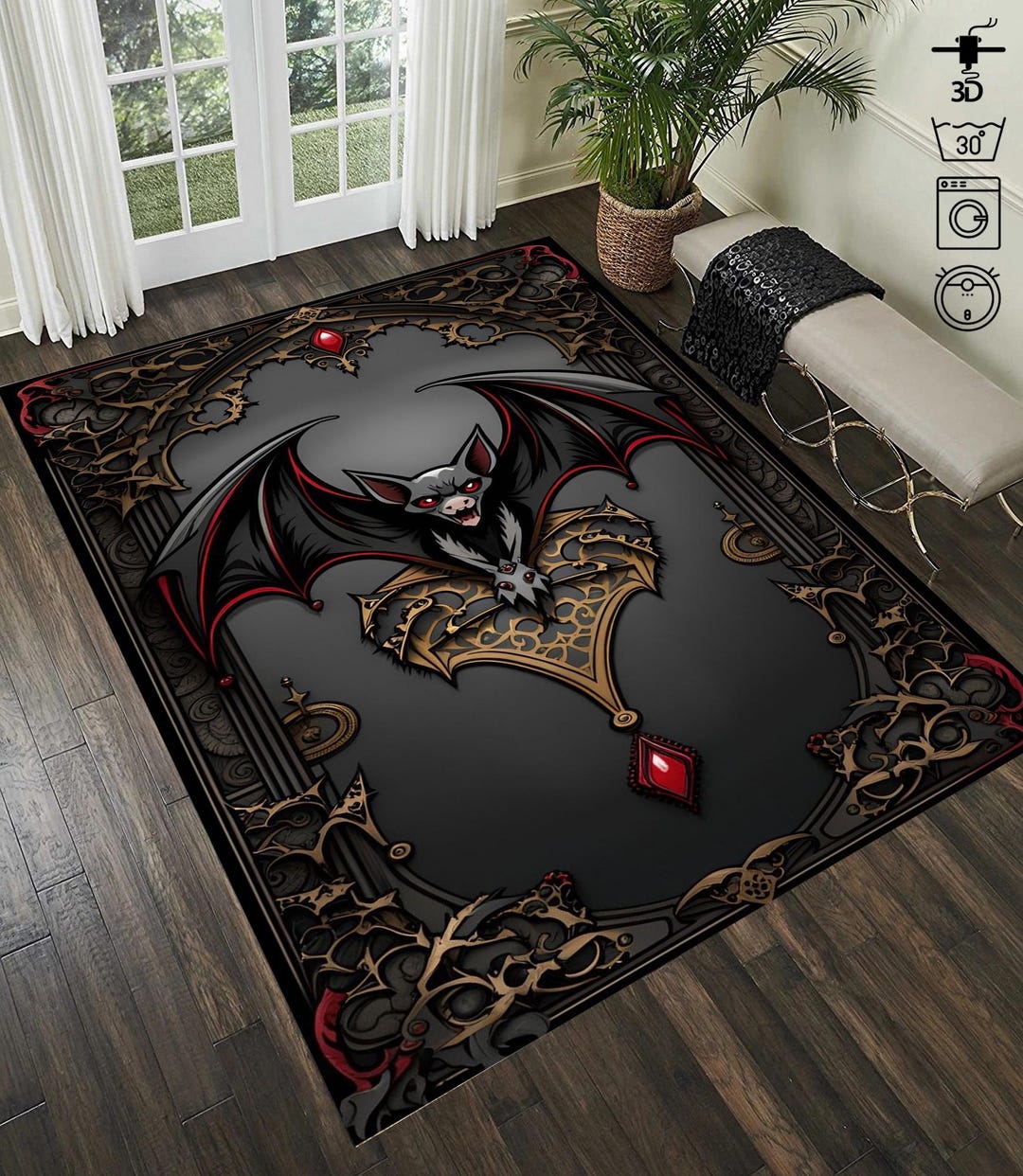 Vampire Bat Area Rug: Halloween Gothic Home Decor - Etsy