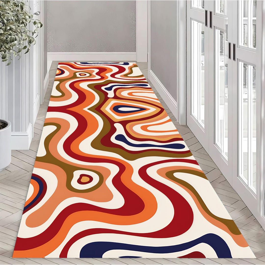 Modern Bohemian Runner Rug,mid Century Rug,retro Psychedelic Groovy ...