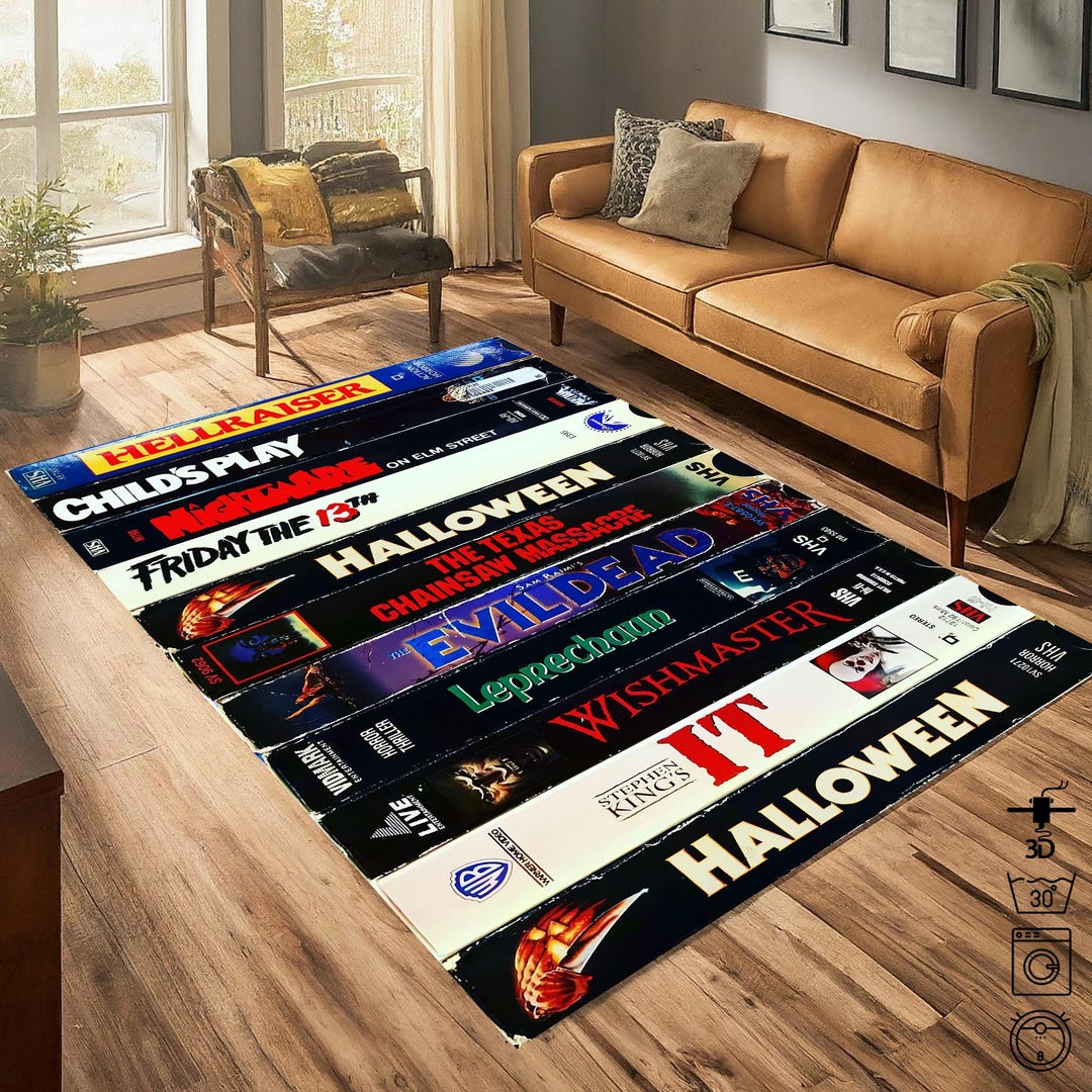 Retro Movies, VHS Films, Horror, Movie Rug, Home Decor Rug, Popular Rug ...