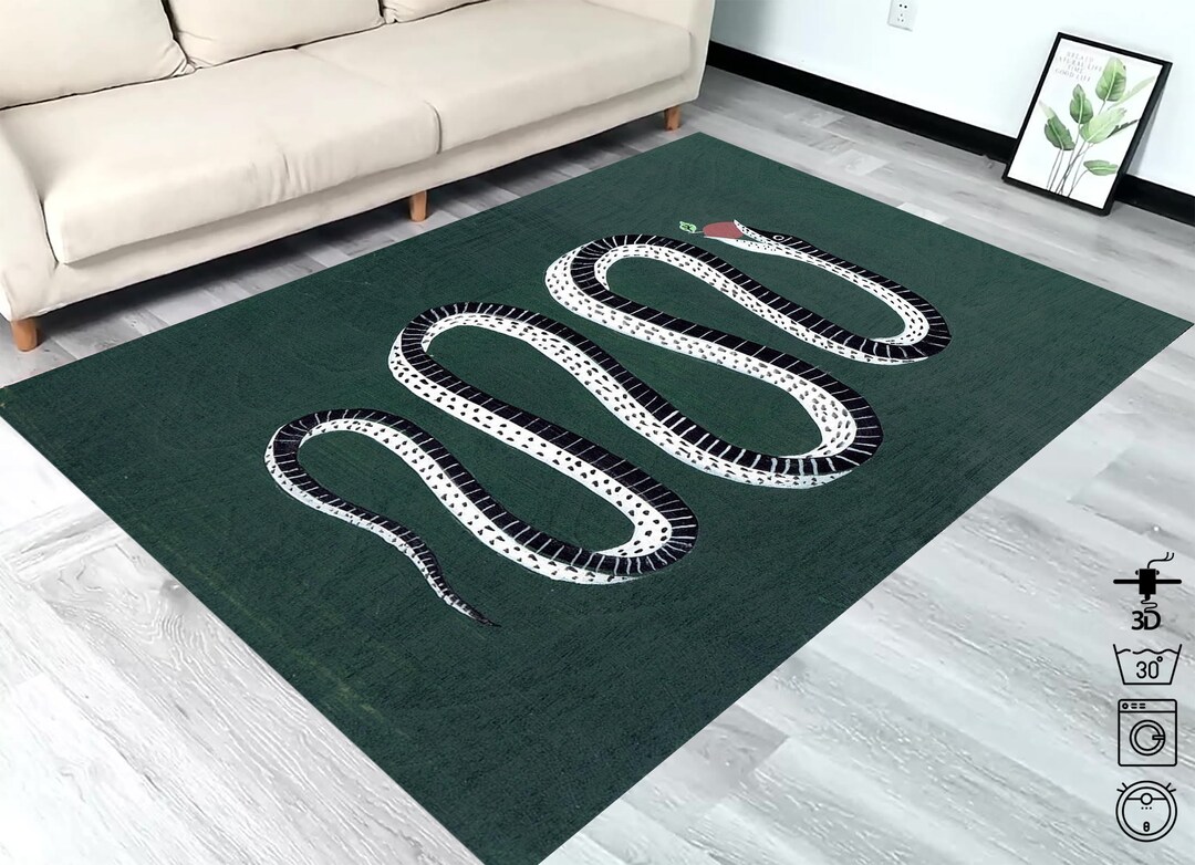 Snake Patterned Rug, Dark Green, Animal Print Rug, Aesthetic Rug, Area ...