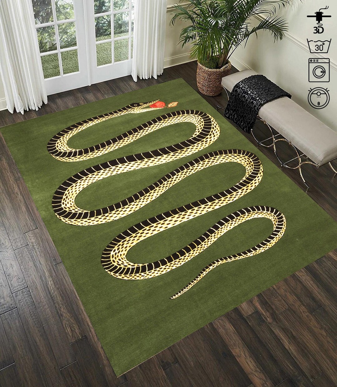 Green Snake Pattern Rug: Modern Animal Print Area Rug - Etsy